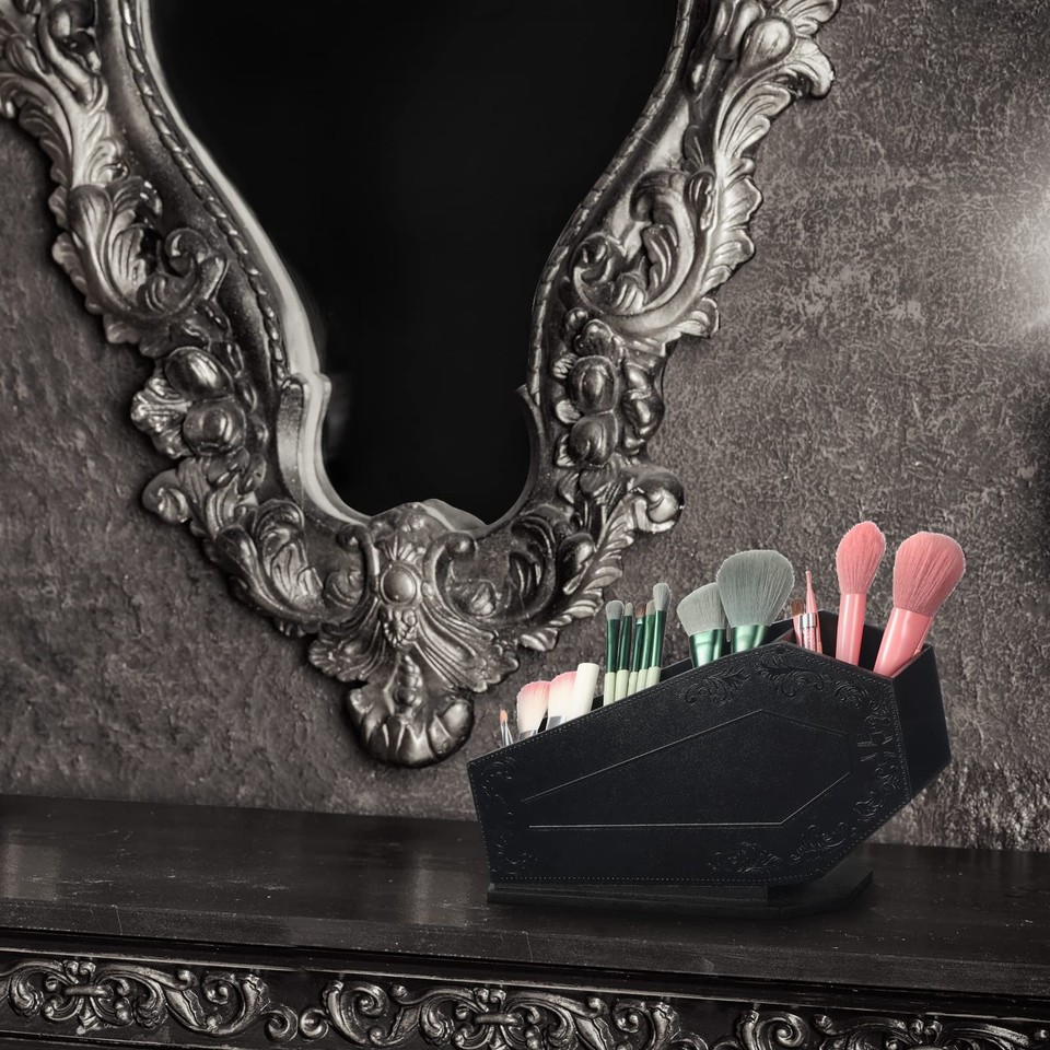 Coffin Makeup Brush Holder Gothic Wooden Organizer Spooky Coffin Case ...
