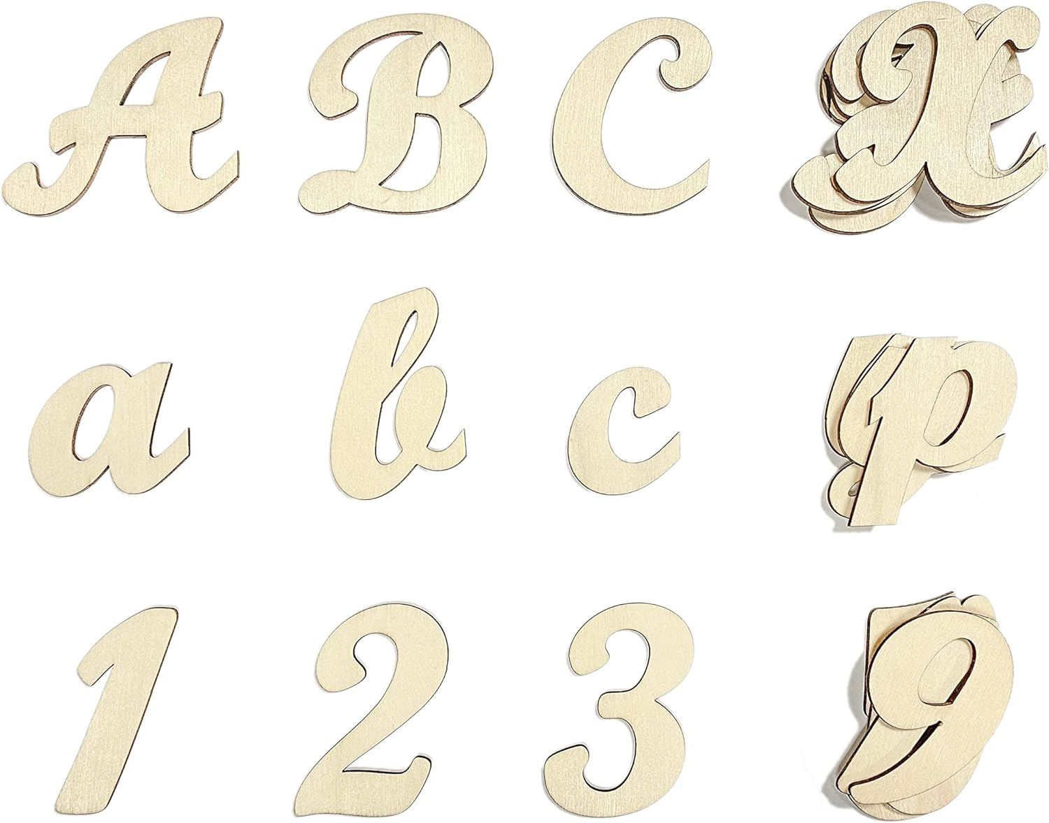 2 Inch 458 Pcs Wooden Cursive Letters Numbers Crafts Unfinished Wood ...