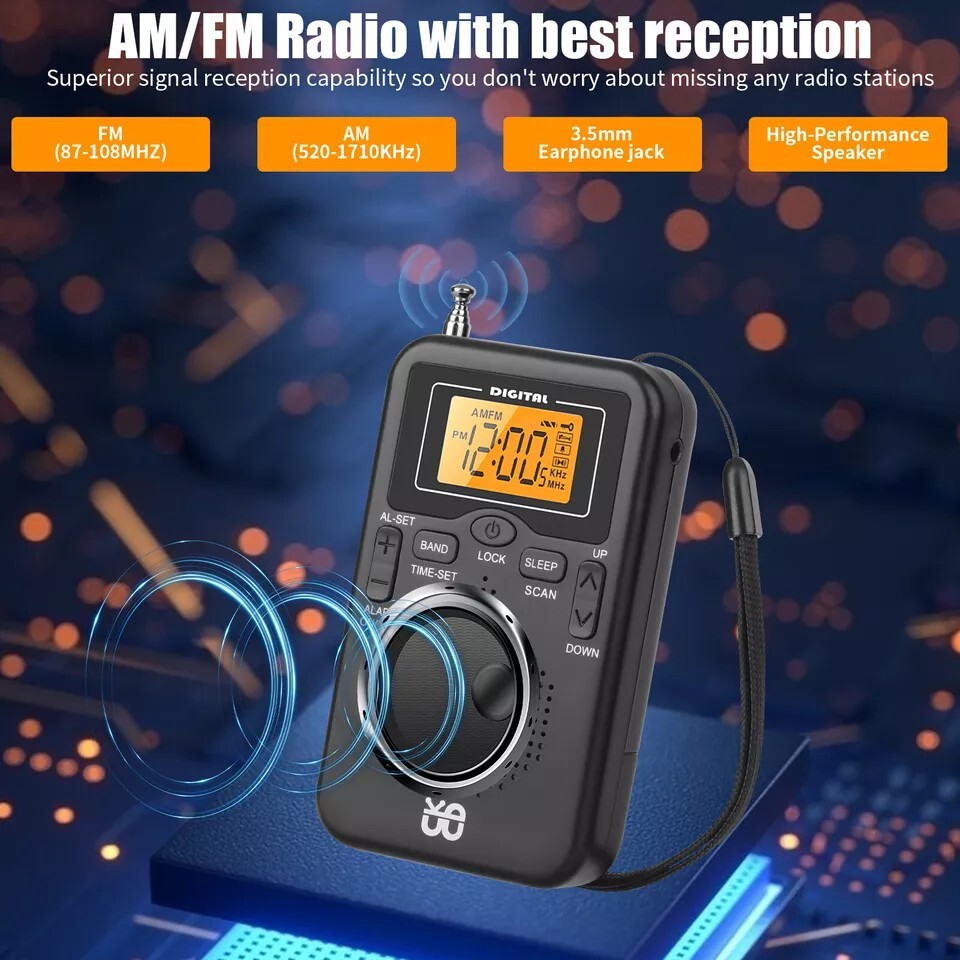 Portable Pocket Digital LCD AM FM Radio Battery Powered Receiver w/Loud ...