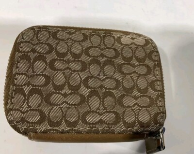 Coach Khaki Camel Signature Canvas Leather Triple Pill Box Travel Case ...