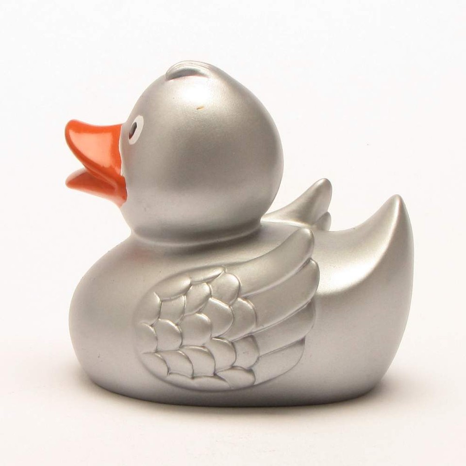Badeente edle Quietscheente in silber 8 cm Quietscheentchen Plastikente ...