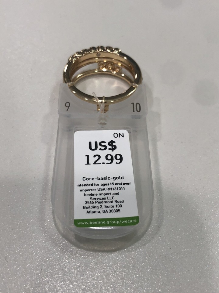 Beeline Fashion Jewelry Gold 3-Piece Gem Embedded Ring Stack Size 9-10 ...