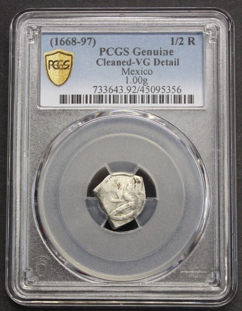 1678-97 MEXICO 1/2 REAL COB PCGS VG CHARLES II SILVER COLONIAL ERA ...