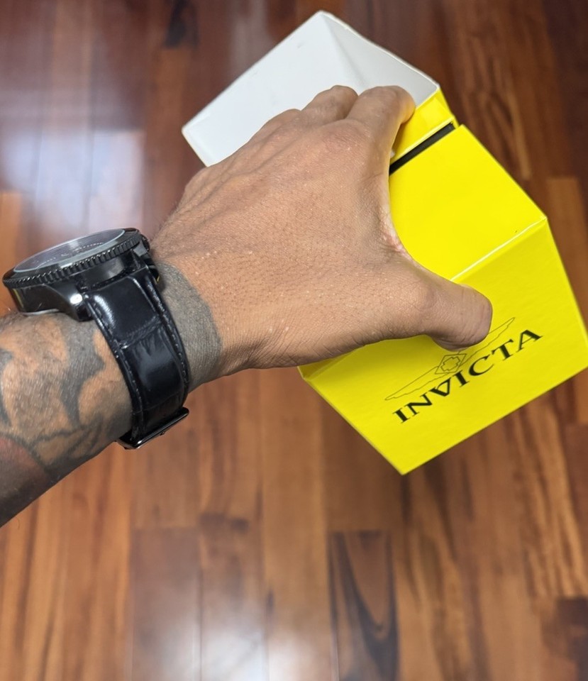 Invicta 22572 Black Leather Stainless Steel Mechanical Skeleton Dial ...