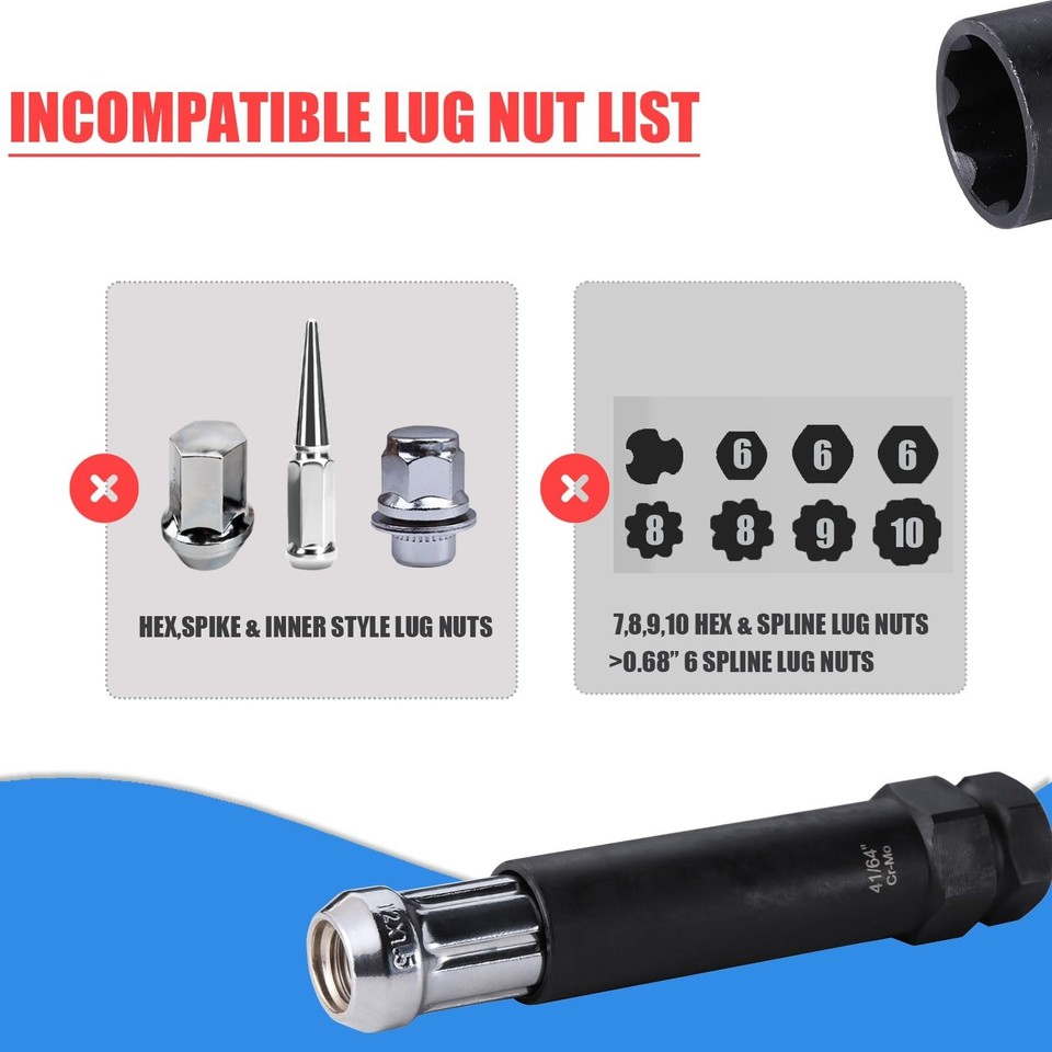 2 Pieces 6 Spline Lug Nut Socket Set, Locking Lug Nut Removal Tool ...
