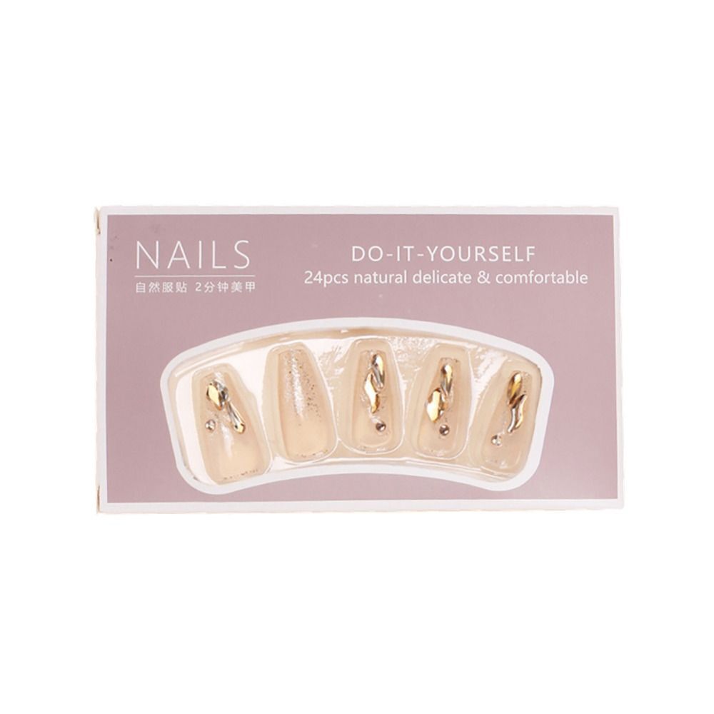 24pcs Medium Length Splinter Diamond False Nail Rectangle Shape Nail ...