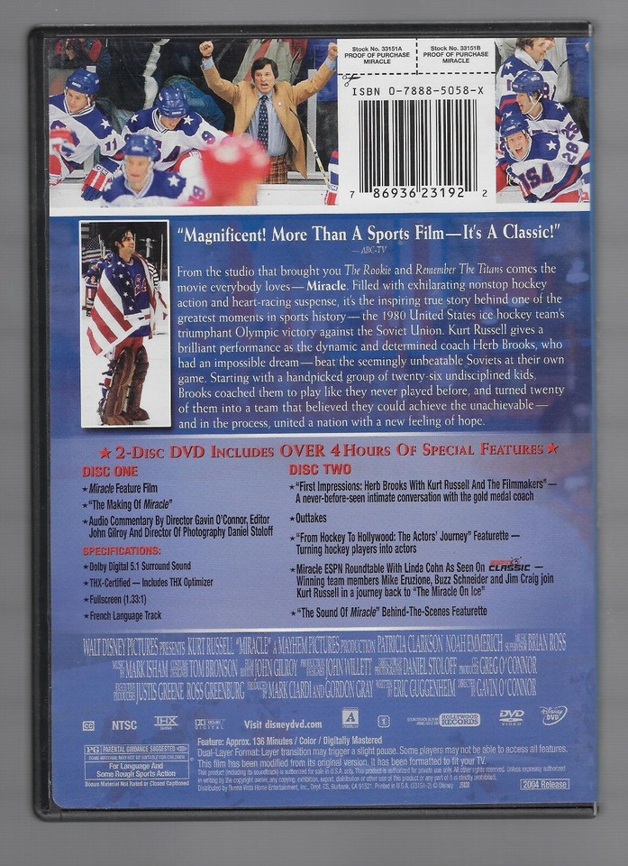 MIRACLE - DVD - KURT RUSSELL - PATRICIA CLARKSON - NOAH EMMERICH - 2004 ...