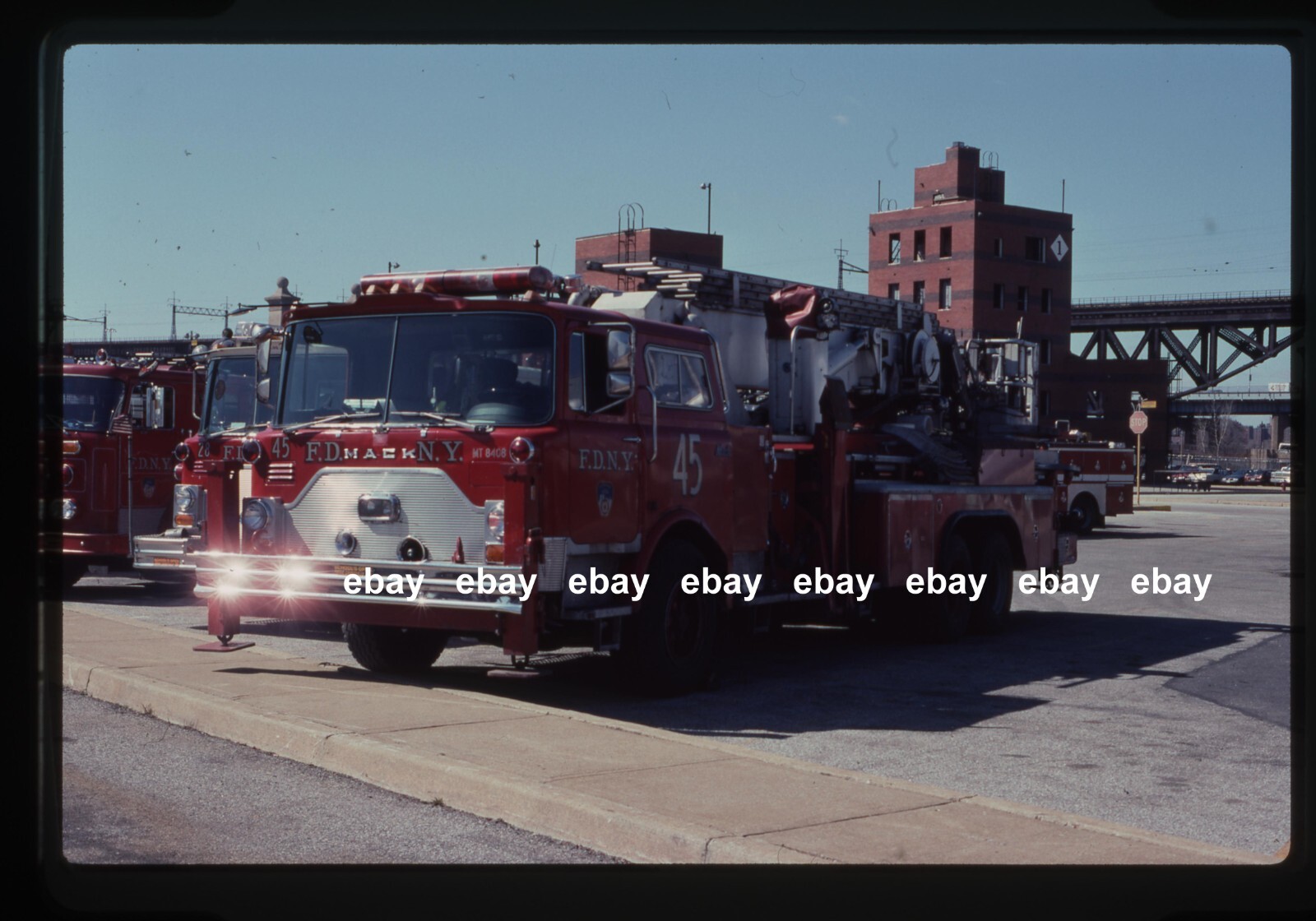 FDNY Ladder 45 1984 Mack CF Baker 75' Tower Ladder Fire Apparatus Slide ...