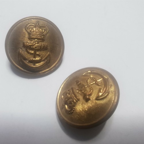 1952- Queens crown Royal Navy 23mm button pair various makers reeded ...