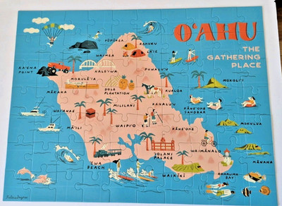 Illustrated Oahu Hawaii Island Map Tourist Aloha Surf Shack Ohana ...