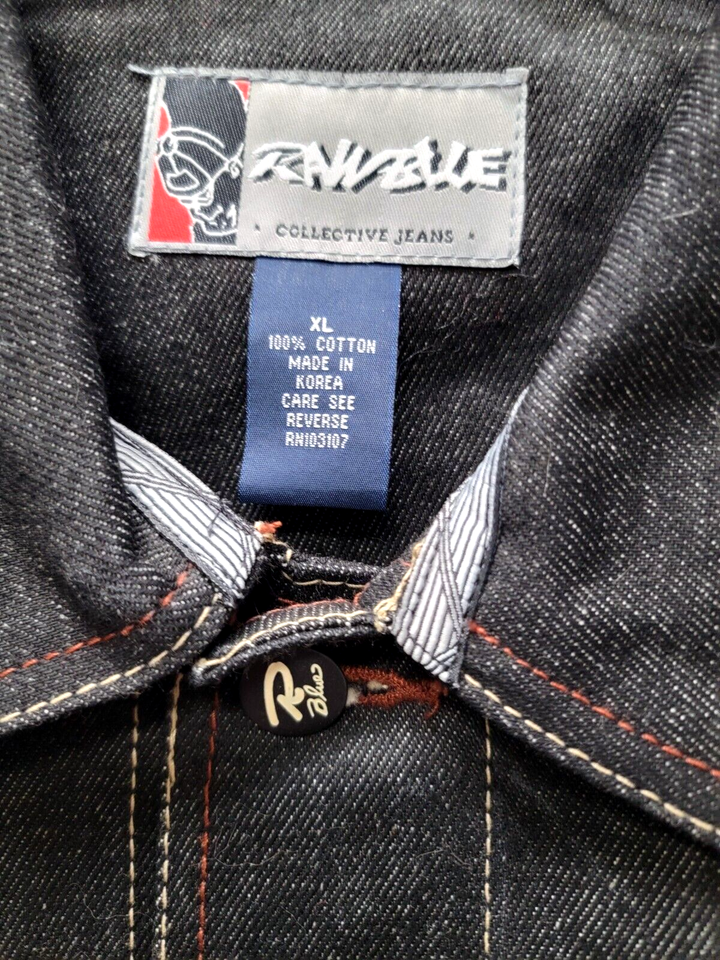 Vintage Y2K Raw Blue Jeans XL Raw Black Denim Jacket Hip Hop Graffiti ...