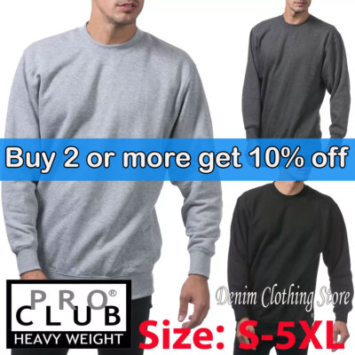 Pro Club Heavyweight Crew Neck Fleece Pullover Sweater Sweatshirts Size ...