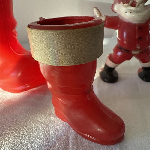Vintage Lot Of 3 Plastic Christmas Santa Candy Holder And Santa Boots ...