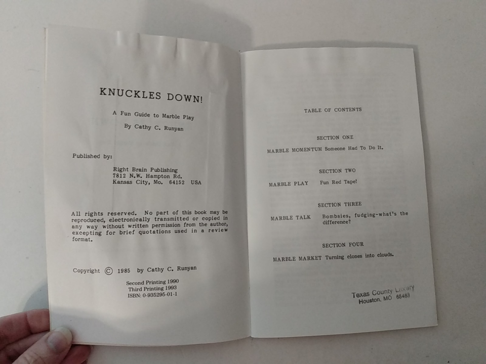 Knuckles Down A Fun Guide to Marble Play by Cathy C. Runyan how to play ...