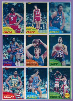 1981-82 Topps Uncut Basketball Panel NBA, Julius Erving Dr J, Elvin ...