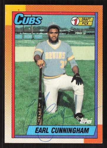 1990 TOPPS EARL CUNNINGHAM 134 MINT RC AUTOGRAPH BASEBALL CHICAGO CUBS ...