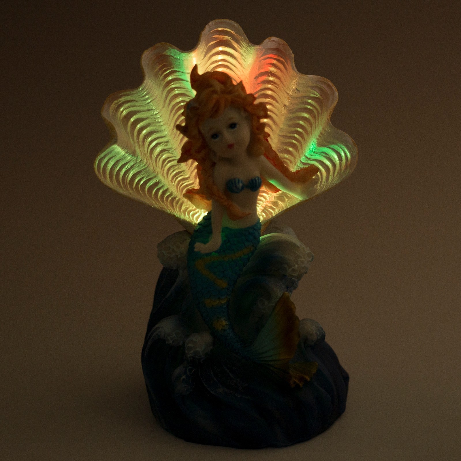 Blue Mermaid Girl With LED Light Up Seashell Figurine 7" High Resin New ...