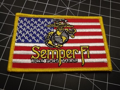 U.S. Marine Corps "SEMPER FI-AMERICAN FLAG" PATCH EGA NEW IRON-ON USMC ...