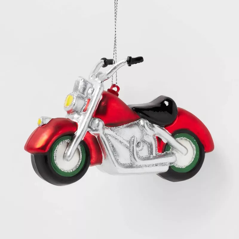 Glass Motorcycle Christmas Tree Ornament Red | eBay