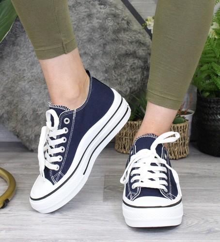 Ladies Canvas Trainers Platform Sneakers Plimsolls Lace Up Pumps Women ...