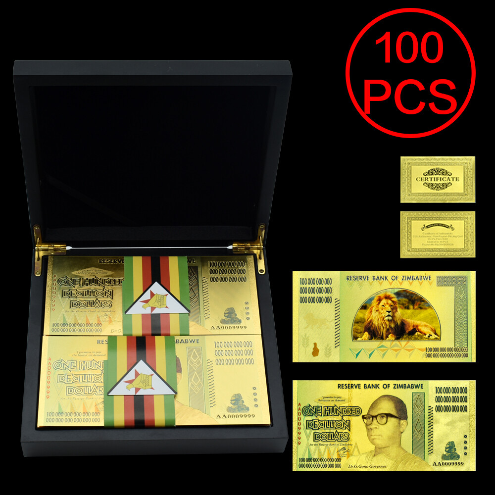 Zimbabwe One Hundred Decillion Dollars Bills Gold Banknote Collection ...