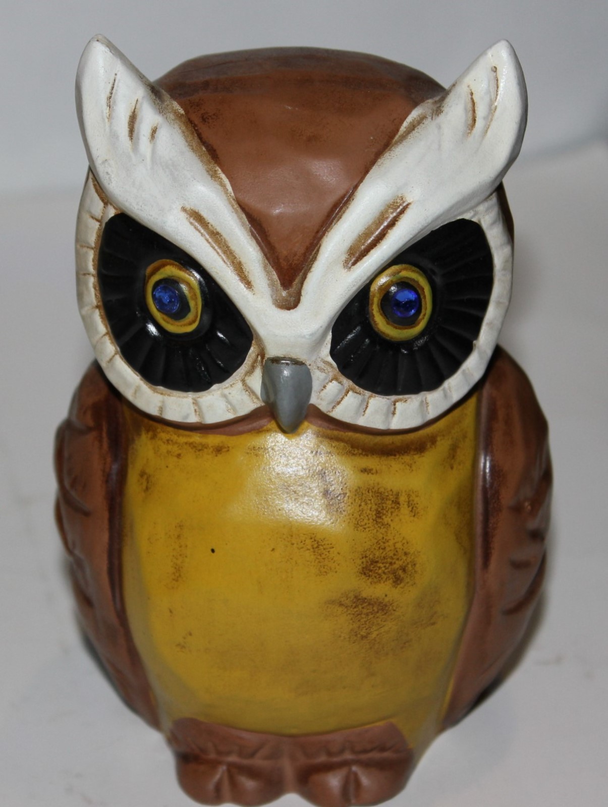 Wood Owl Sculpture / Ceramic Owl Bank w/Rhinestone Eyes Napcoware M ...