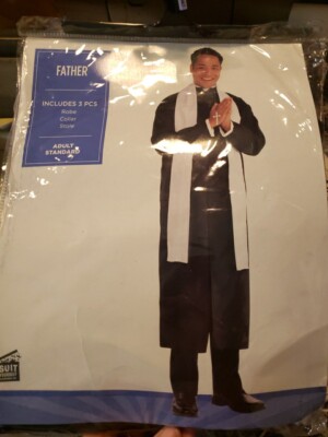 4 PC Bonus Cross! SUIT YOURSELF COSTUME FATHER PADRE PRIEST ADULT Sz ...