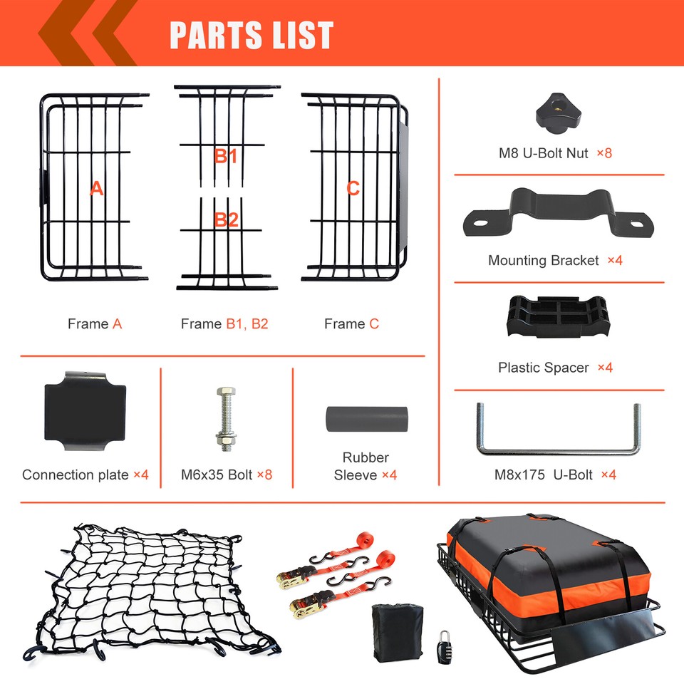 MeeFar Roof Rack 65"x39"x6" Cargo Carrier Basket & 15 Cu.ft. Waterproof ...