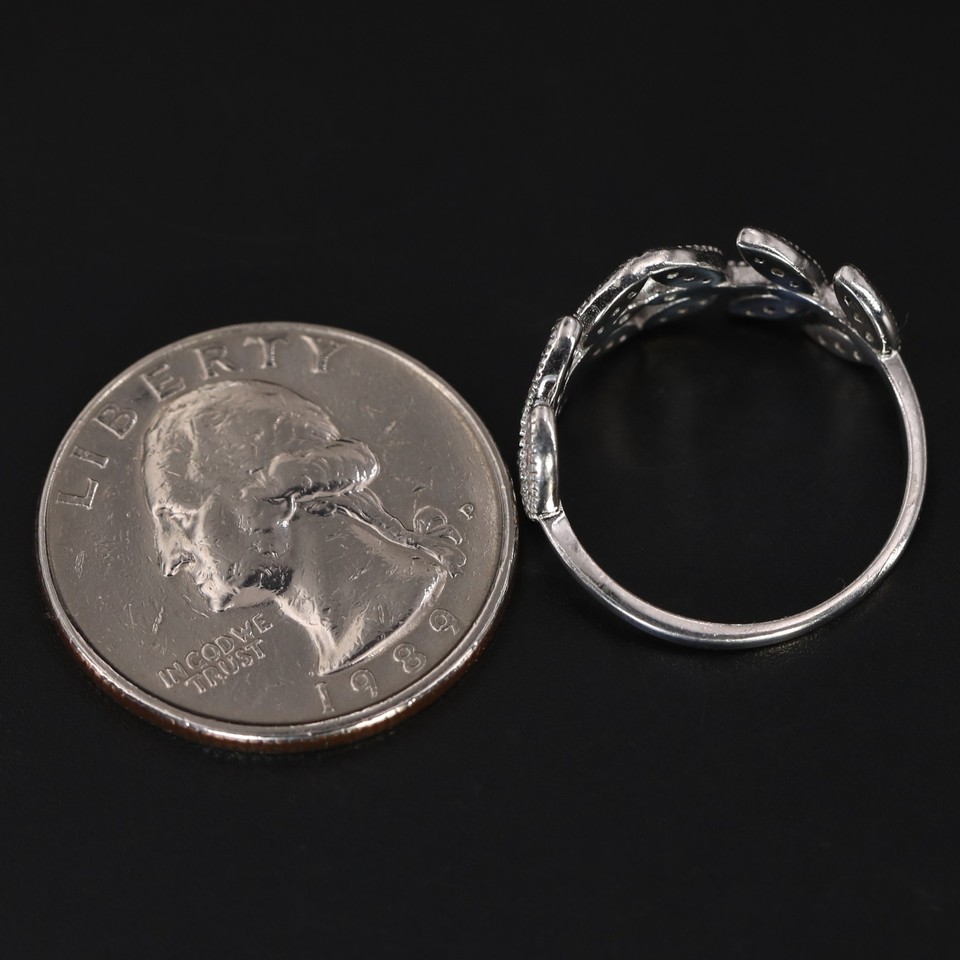 Sterling Silver - DESIGNER IBB White CZ Pave Leaf Vine Ring Size 7 - 2g ...