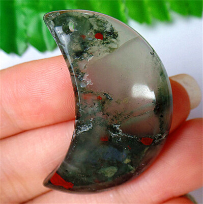 40x20x7mm Natural Red and Gray Africa Bloodstone Reiki Moon Pendant ...