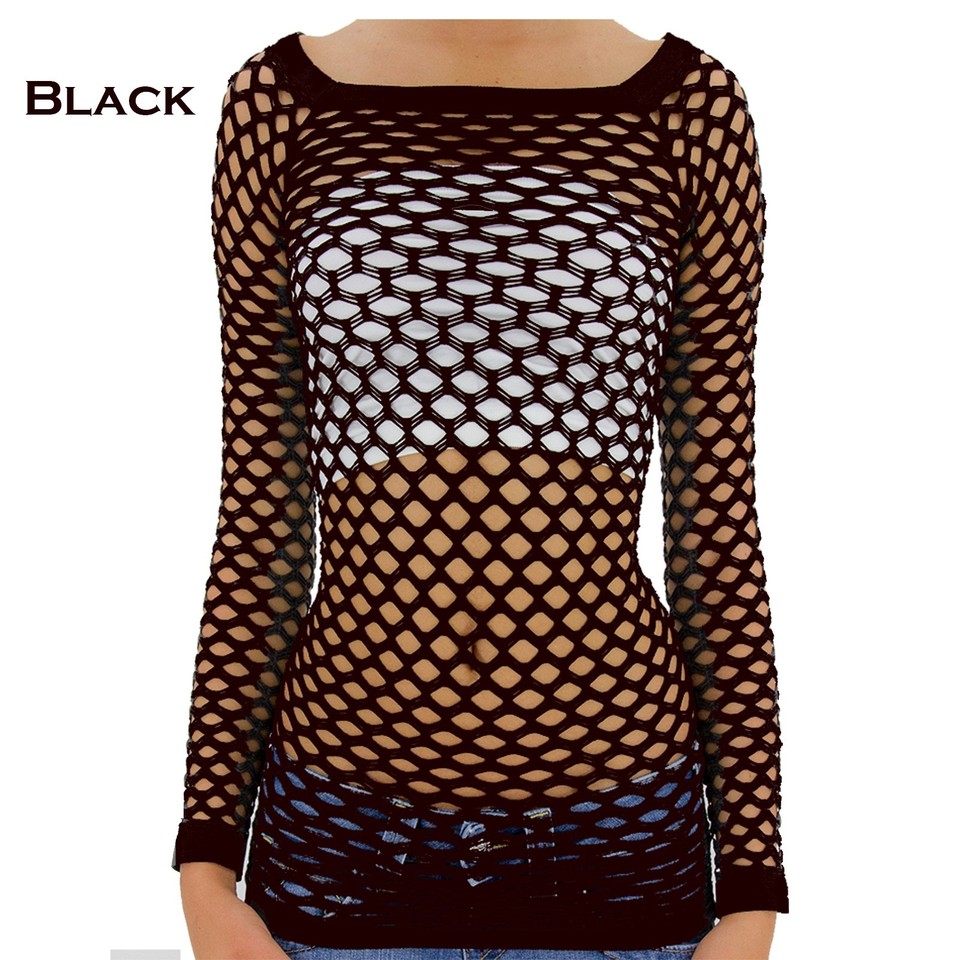 S M L Sexy Fish Net Shirt Club Wear Long Sleeve GO GO Dance Top Blouse ...