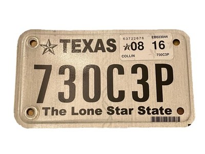 Authentic Texas Motorcycle License Plate Used Tag TX Collin County 2016 ...