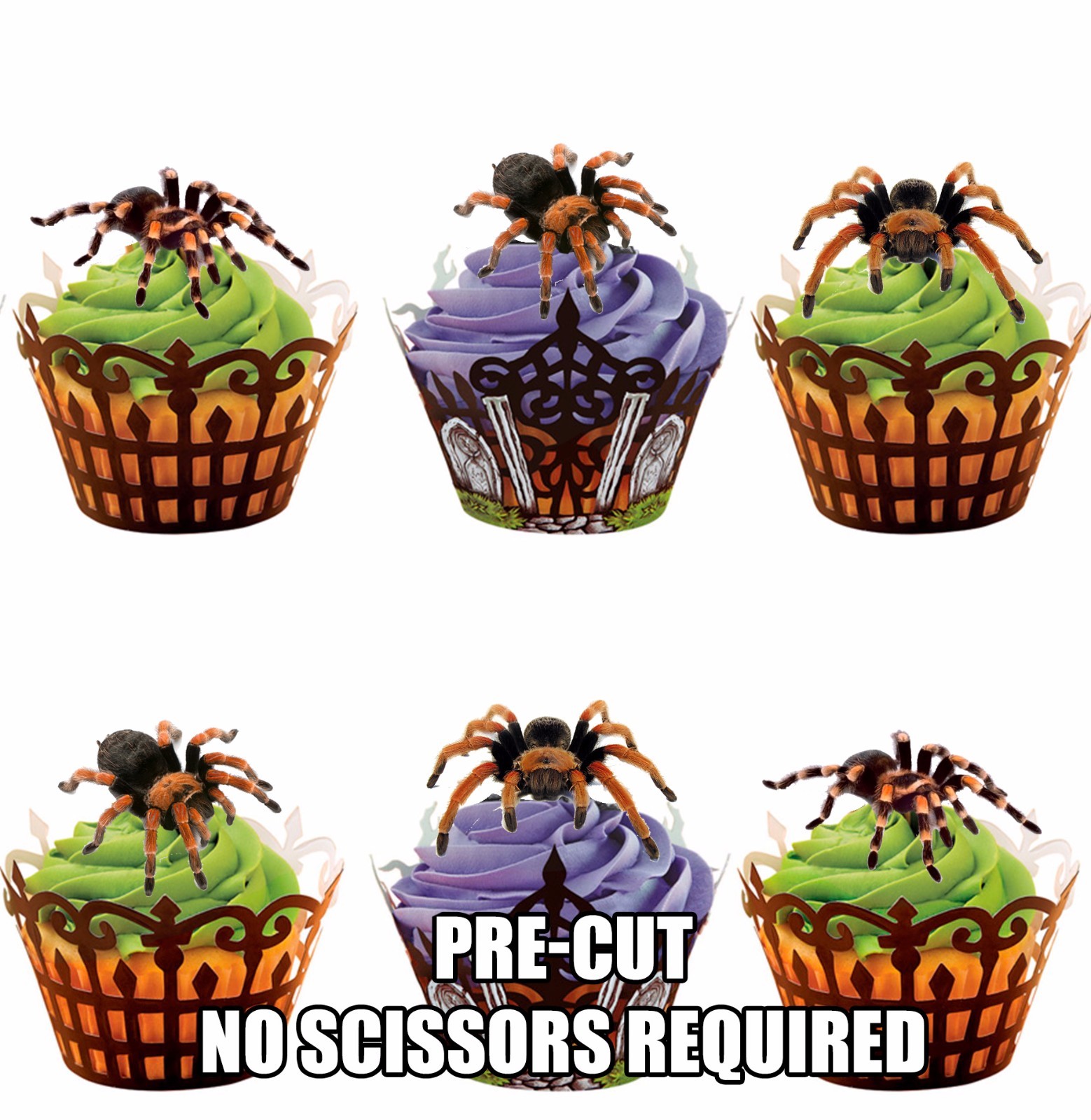 PRE-CUT Halloween Birthday Edible Cupcake Decorations Toppers Tarantula ...