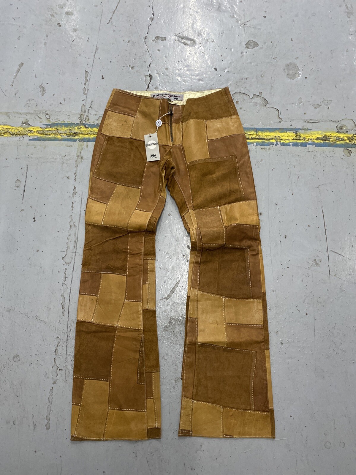 Vintage Parasuco Leather Pants 90’s Patchwork Flare R… - Gem