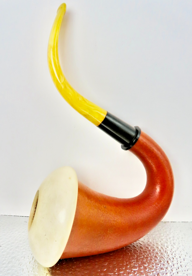HUGE CALABASH smoking pipe; amberoid bit; lovely meershaum rim ...