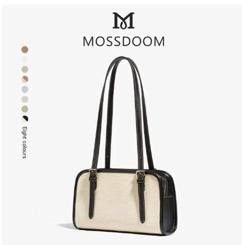 Mossdoom Shoulder Bag Beige&Black PU Leather Minimal Simple Korean ...