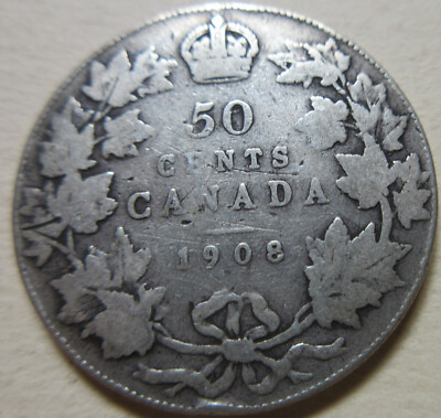 1908 Canada Silver Half Dollar Coin. KEY DATE Edward Fifty Cents (RJ737 ...