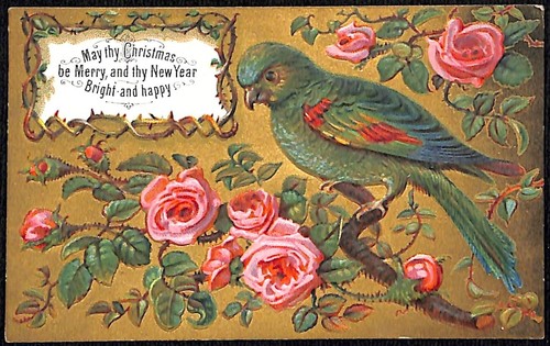 Christmas Victorian Holiday Greeting Card Reverse Embossed Floral Bird ...