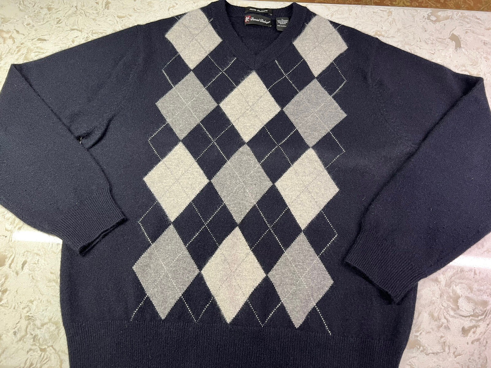 Daniel Bishop Cashmere Sweater Men's Large Black Gray V-Neck Pullover ...