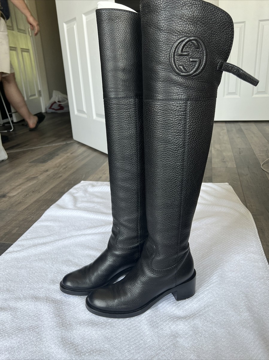 Gucci Soho Over the Knee Embossed Interlocking G Low Heel Gucci Soho Over the Knee Embossed Interlocking G Low Heel