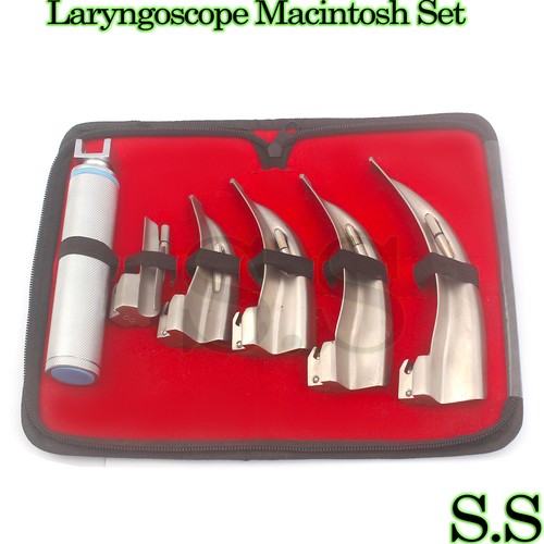 Set Of 5 Laryngoscope Macintosh Mac Intubation Blades + Medium Handle ...