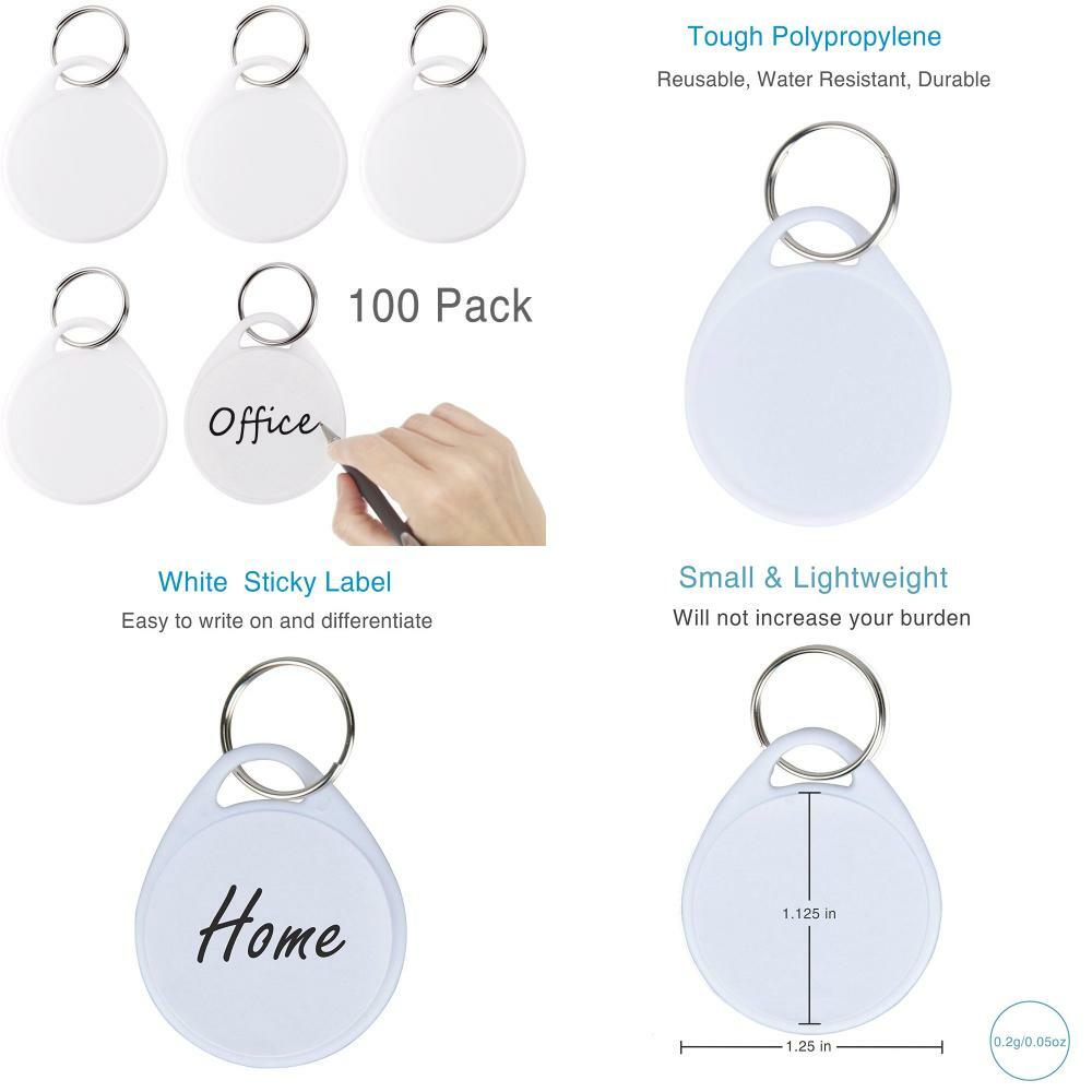 Uniclife Round Plastic Key Tags with Split Ring, White Label, 100 100 ...
