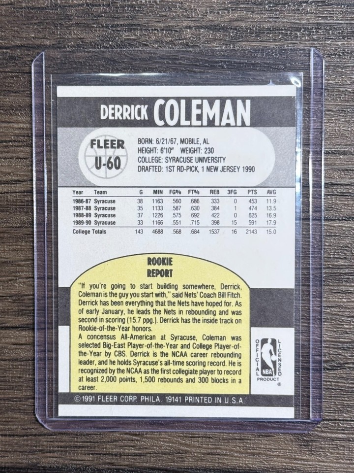 1990-91 Fleer Update DERRICK COLEMAN ROOKIE CARD #U-60 (RC) | eBay