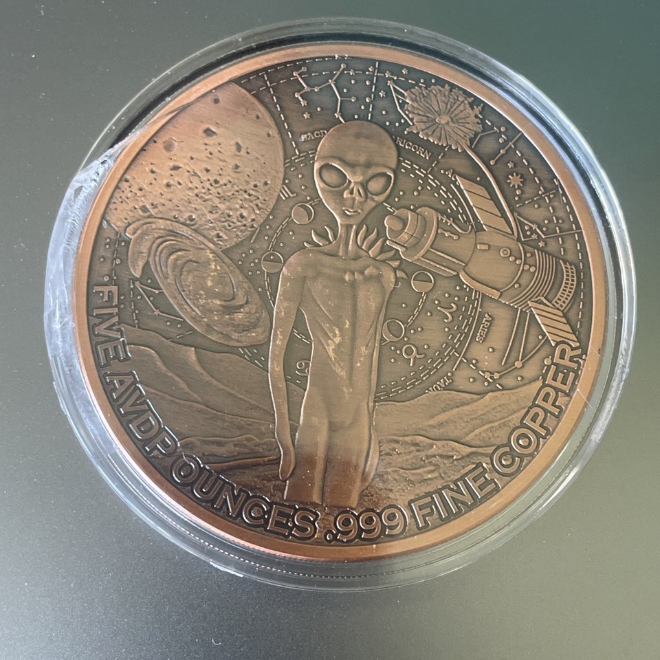 5oz .999 Large Fine Copper ALIEN Round In Capsule Glow In The Dark Eyes ...