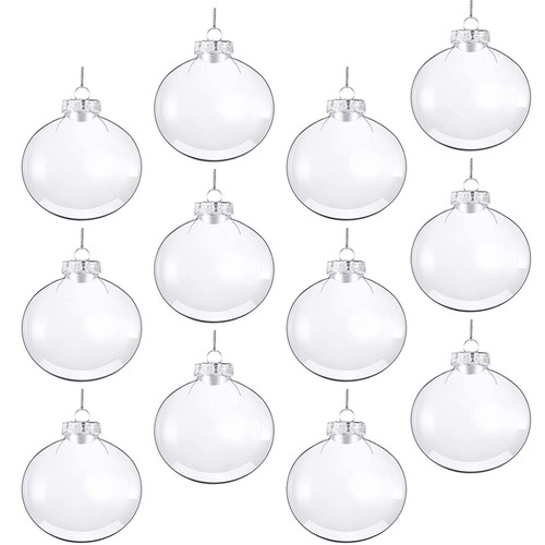 12 Pcs DIY Ornaments Christmas Flat Balls Clear Bauble Empty Baubles | eBay