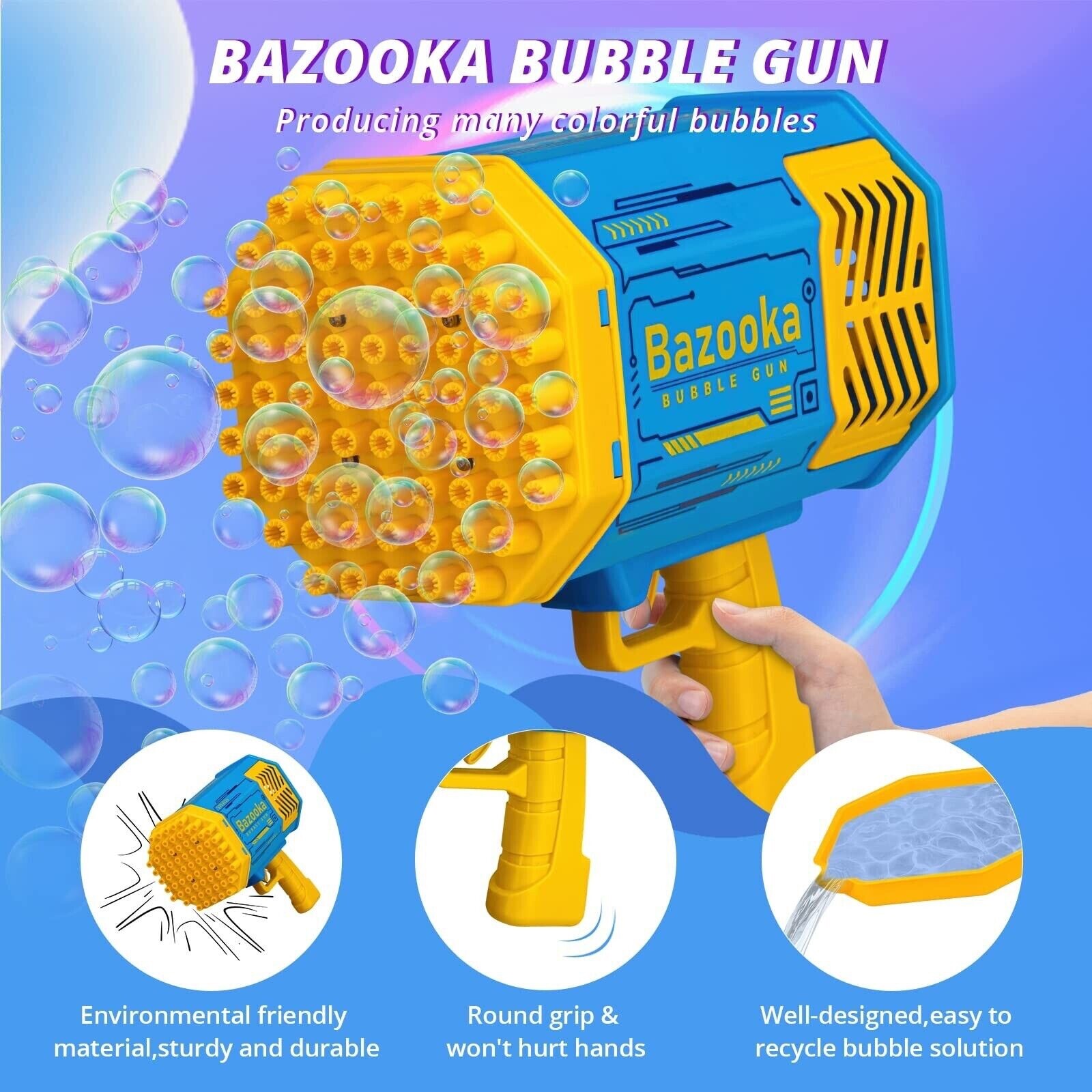 69-Holes Bubble Gun Bazooka Bubble Machine Bubble Launcher With Colorful Lights | eBay