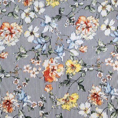Brushed ITY Flowers on Stripes Blue 60" Fashion Fabric by the Yard | eBay