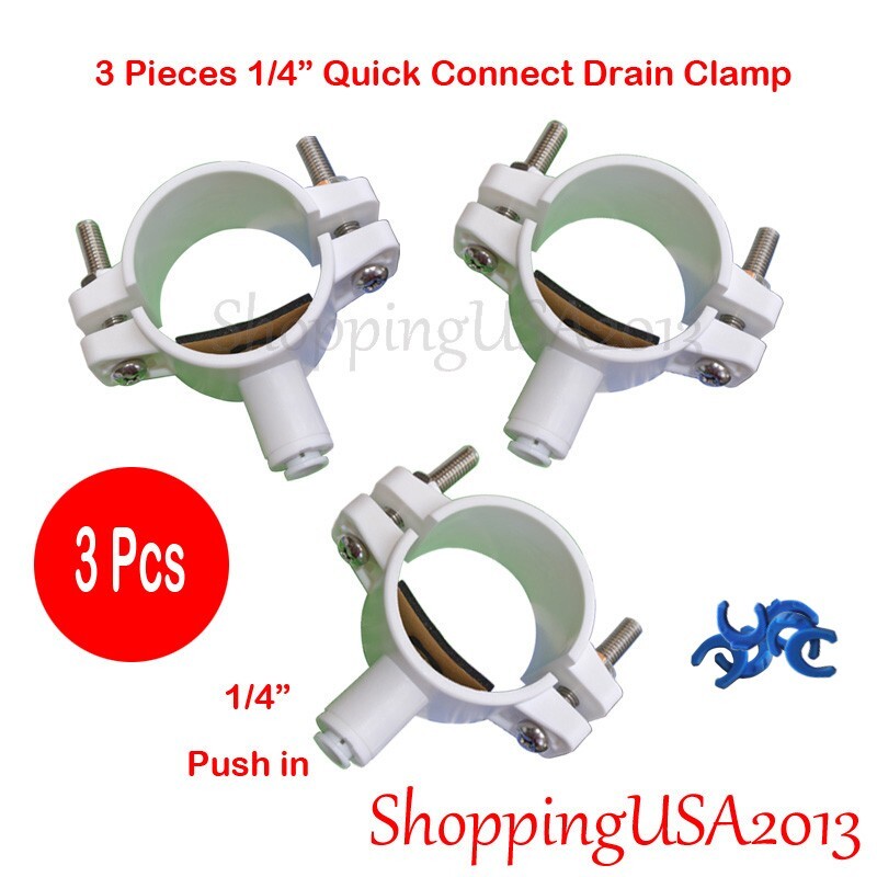 3 Drain Clamp 1/4" Quick Connect Push In RO Reverse Osmosis Undersink ...