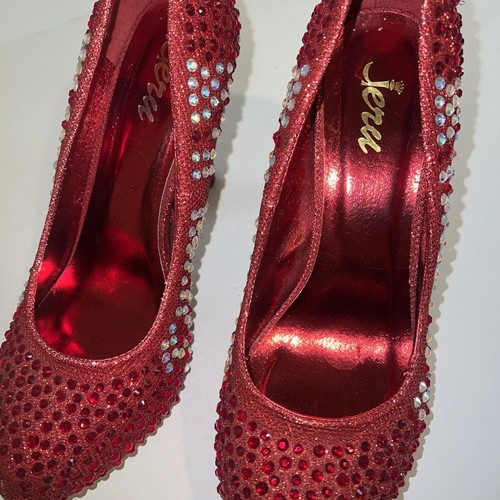 Jeru Size 8 Red Rhinestone High Heels Closed Toe Sparkle Dance Shoes ...