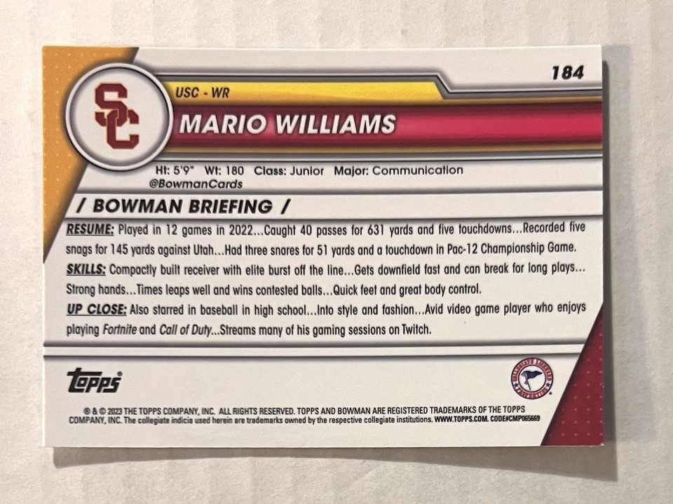 Mario Williams 2023 Bowman U 1st Bowman USC/LA Rams | eBay